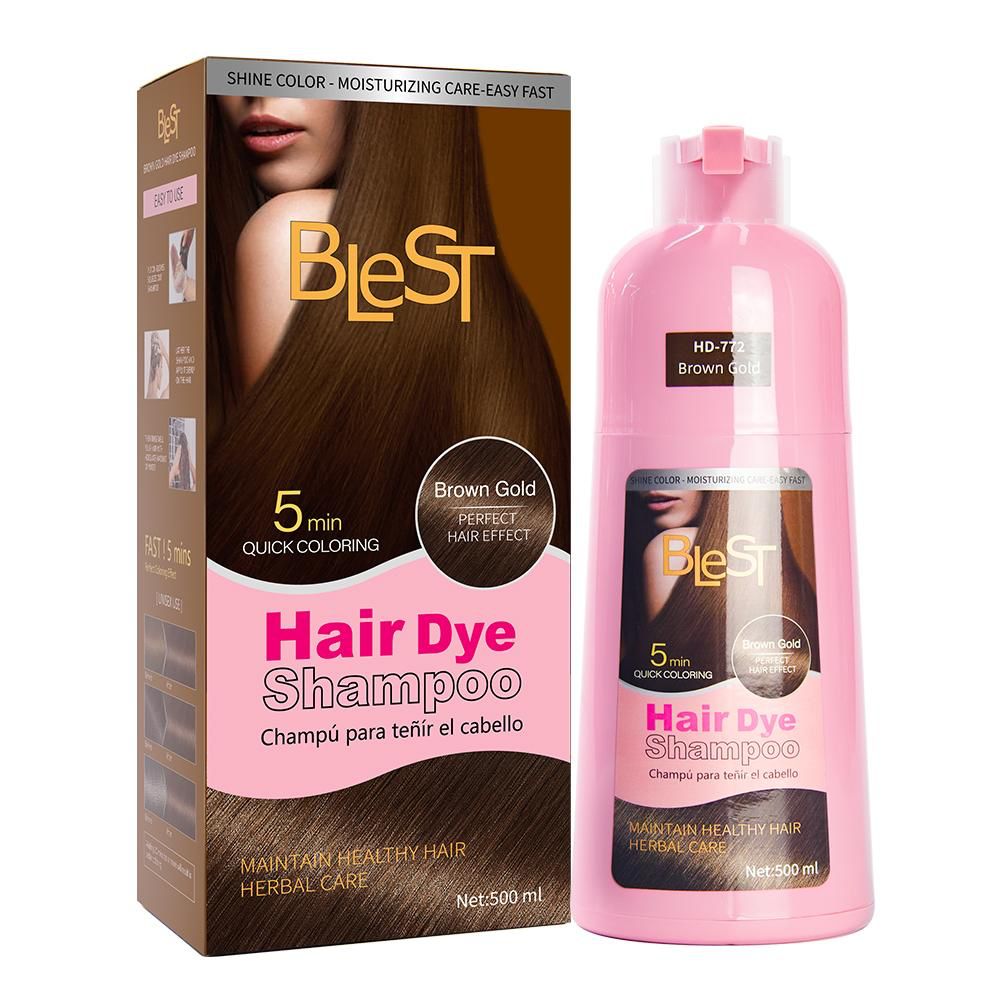 BLeST HD-772 Brown Gold Hair Dye Shampoo 500ml – J Cosmetics Sac